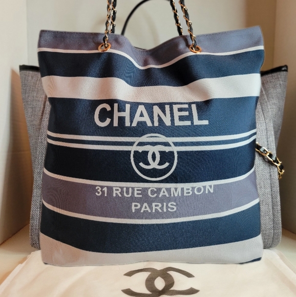 CHANEL | Bags | Chanel Blue And White Nautical Tote Bag With Chain ...